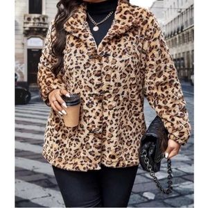 Jackets & Coats | Luxe Plus Size Vegan Fur Leopard Print Jacket Coat ...